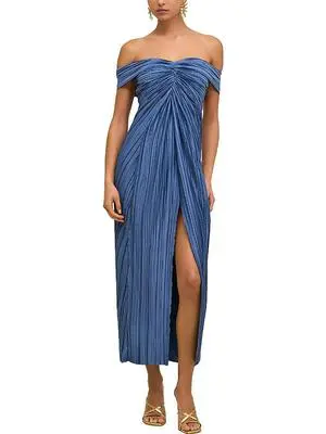 Cult Gaia Rivoli Off-the-shoulder Pleated Maxi Dress - Tide