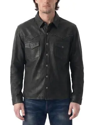 ANTIK DENIM Western Leather Handstitch Shirt - Black