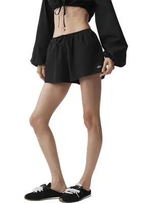 Alo Yoga Cotton High-waist Relaxed Fit Shorts With Drawstring - Black