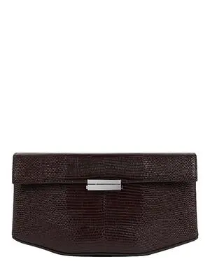 TOTEME Embossed Leather Shoulder Bag With Silver Tone Clasp - Brown