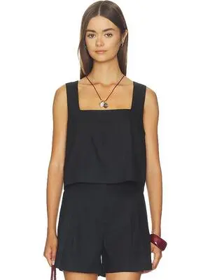 FAVORITE DAUGHTER Linen Abby Cropped Top - Black