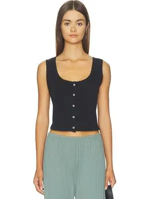 LESET Pointelle Button Down Tank - Black