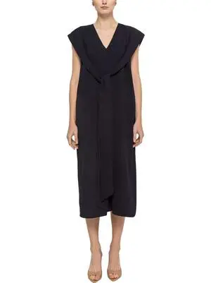 NISSA Scarf Detail Relaxed Midi Dress - Blue