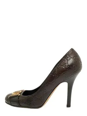 Gucci Hysteria Gg-monogram Leather Heeled Pumps - Brown