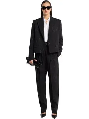 Michael Kors Spencer Pinstriped Sequin Stretch Wool Blazer - Black