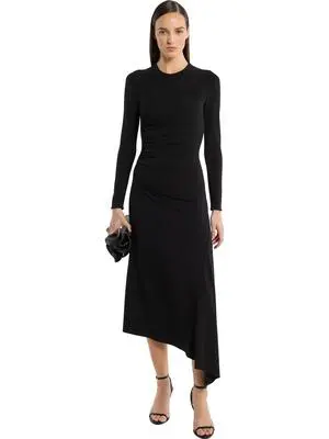 Michael Kors Stretch Matte Jersey Asymmetrical Midi Dress - Black