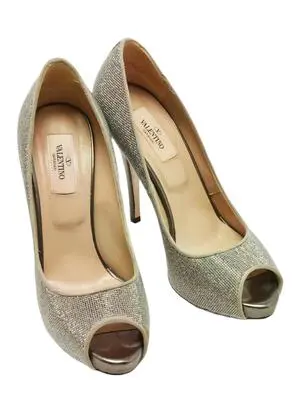 Valentino Garavani Embellished Peep-toe Pumps - Grey