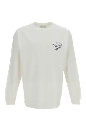 Drole De Monsieur Esquisse Slogan T-shirt Maniche Lunghe - Bianco