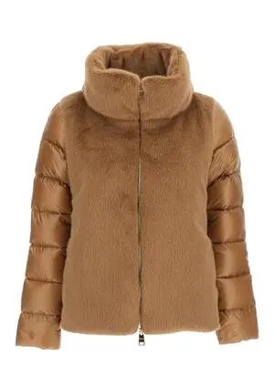 Herno High-collar Down Jacket With Faux Fur - Beige