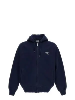 Drole De Monsieur Slogan Zip Hoodie - Blu