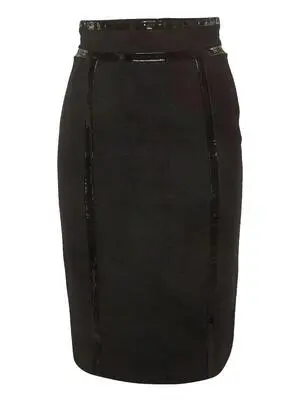 Escada Leather Panel Midi Pencil Skirt - Black