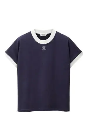 Versace Embroidered-logo Stretch Cotton-jersey Slim T-shirt - Blue