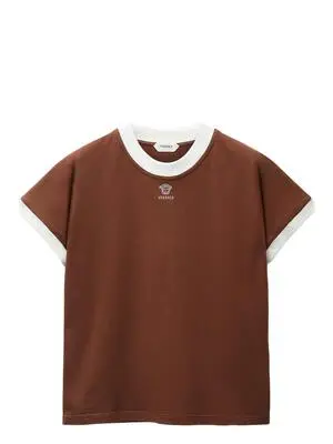 Versace Embroidered-logo Stretch Cotton-jersey Slim T-shirt - Brown