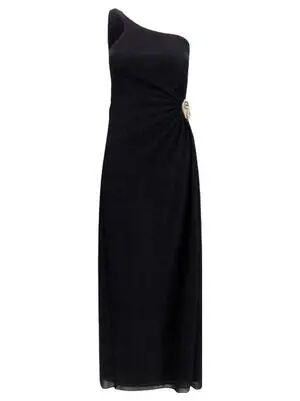 Oseree Lumiere Spiral One Shoulder Maxi Dress - Black