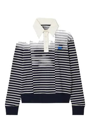 WALES BONNER Striped Cotton-jersey Polo Shirt With Embroidered Logo - Black