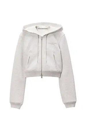 Alexander Wang Embellished Zip-up Cropped Hoodie - Light Heather Ash