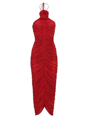 Magda Butrym Floral Ruched Halterneck Dress - Red