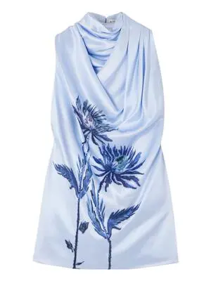 Altuzarra Altuzarra Draped Floral-Print Silk-Satin Top Blue