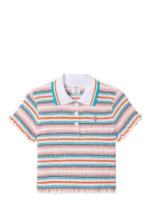 Casablanca Shirred Stripe Polo Top - Multicolour
