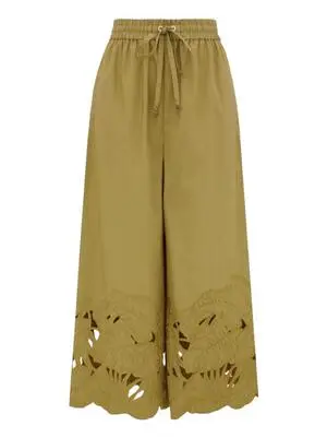 Zimmermann Zimmermann Mahon Cropped Embroidered Trousers Moss