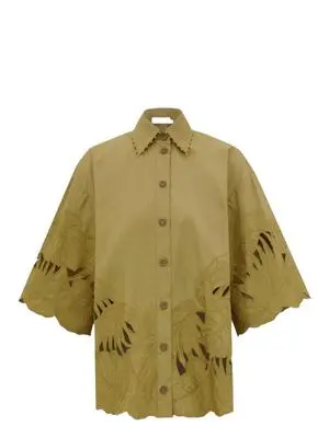 Zimmermann Mahon Embroidered Cut-out Shirt - Moss