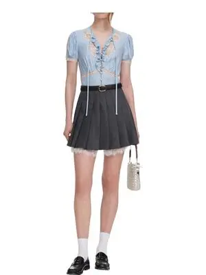 SELF-PORTRAIT Self-Portrait Lace Trimmed Puff Sleeve Blouse Multicolor