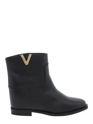 VIA ROMA 15 Via Roma 15 Round-Toe Ankle Boots With Metal Logo Detail