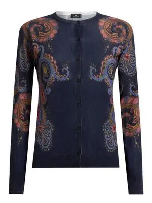 Etro Silk And Cashmere Cardigan With Placed Paisley Print - Black