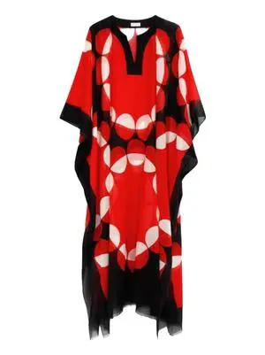 Dries Van Noten Printed Loose Kaftan Dress With Fringed Hem - Red