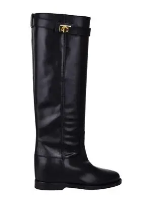 VIA ROMA 15 Knee-length Leather Boots With Decorative Buckle - Black