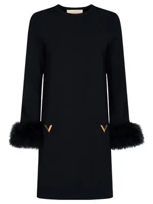 Valentino Garavani Long Sleeve Dress With Feather Cuffs - Black