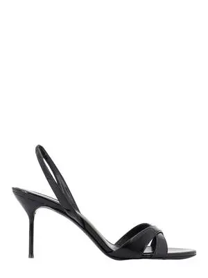 Paris Texas Logo Printed Crossover Strap Stiletto Sandals - Black