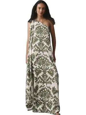 DIARRABLU Raya One-shoulder Maxi Dress - Green Pattern