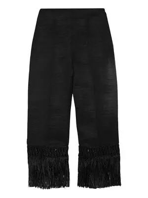 EDUN EDUN Cropped Wool-Blend Pants With Macramé And Fringe Detail