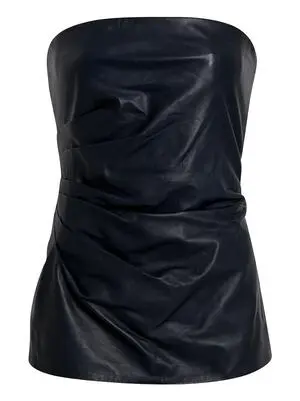 Proenza Schouler Strapless Draped Leather Top - Navy