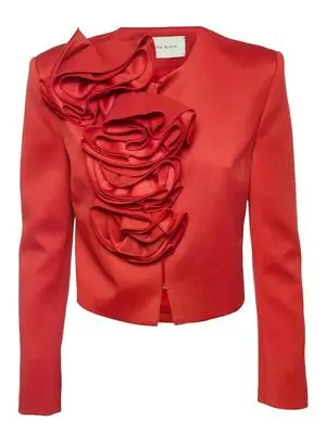 Magda Butrym Cropped Jacket With Floral Appliqu - Red