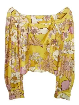 Sandro Floral Print Square Neck Blouse - Yellow