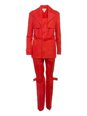 Bottega Veneta Gabardine Single-breasted Belted Suit - Red