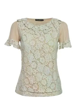 Dolce & Gabbana Lace-panel Ruffled Top - Neutrals