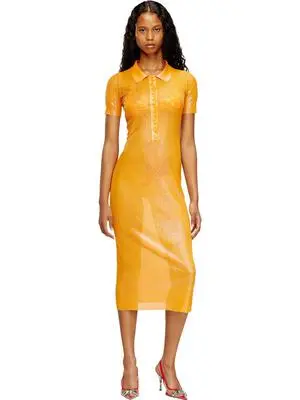 DIESEL® X Karol G Iridescent Knit Polo Maxi Dress With Lotus Print - Orange