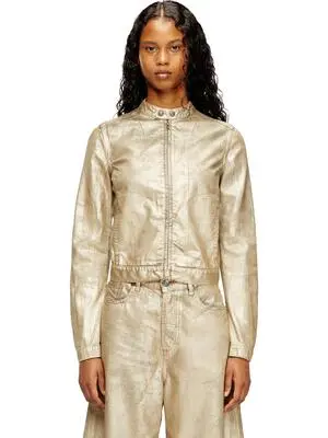 DIESEL® X Karol G Distressed Metallic Moto Jacket - Gold