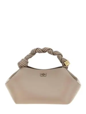 GANNI Ganni Small Leather-Effect Handbag With Metallic Logo Detail Gray