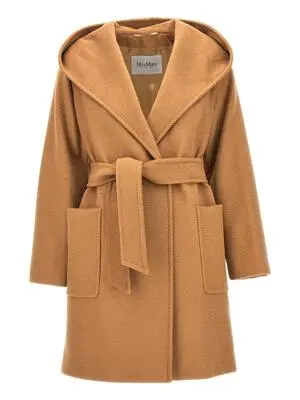 Max Mara Belted Camel Coat With Hood - Cream