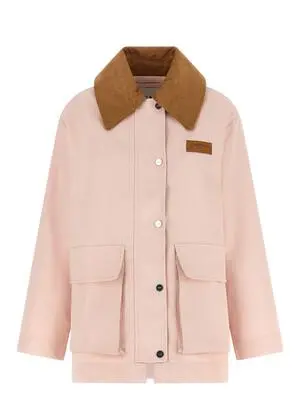 GANNI Technical Fabric Twill Jacket With Corduroy Collar - Pink