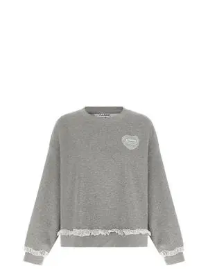 GANNI Isoli' Crewneck Sweatshirt With Lace Accents - Gray