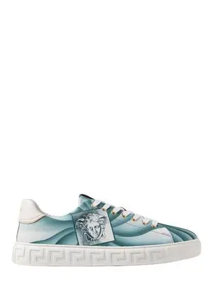 Versace Versace Greca Printed Canvas Low Top Sneakers Light Blue