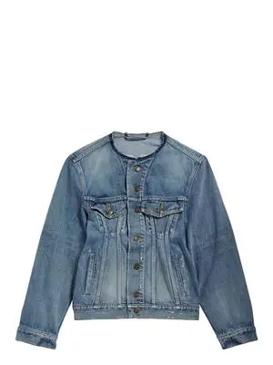 Balenciaga Japanese Denim Collarless Jacket - Blue