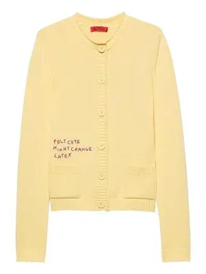 Max & Co. Embroidered Cotton Cardigan - Yellow