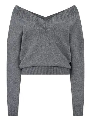TOM FORD Off-the-shoulder V-neck Cashmere Sweater - Grey