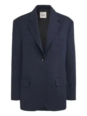 ME+EM Single Breasted Linen-blend Blazer - Navy